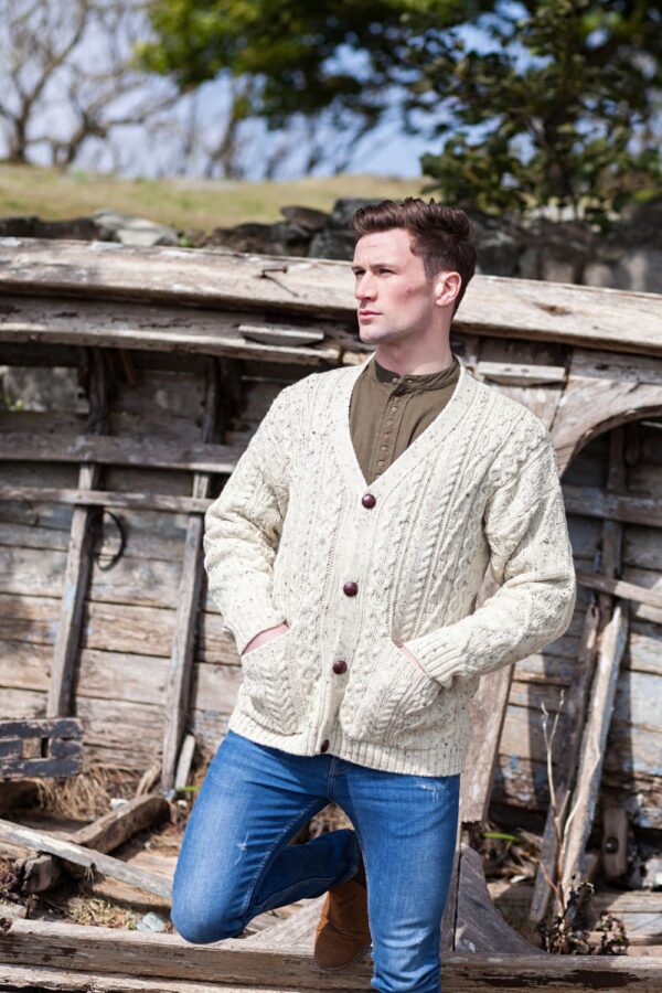 V Neck Aran Cardigan with Pockets - Aran Islands Knitwear