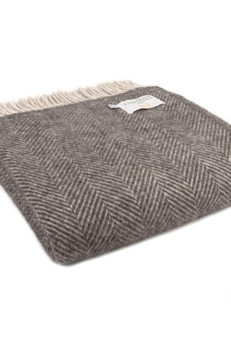 Grey Herringbone Check Merino and Cashmere Throw - Aran Islands Knitwear